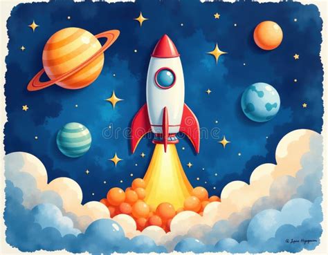 Rocket Launching Into Space With Planets Stock Illustration Illustration Of Universe Rocket