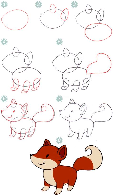 Как нарисовать лису карандашом поэтапно Рисунок мультяшных животных Причудливое искусство