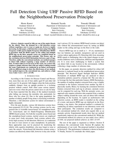 Pdf Fall Detection Using Uhf Passive Rfid Based On The Neighborhood Preservation Principle