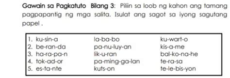 Gawain sa Pagkatuto Bilang 3 Piliin sa loob | StudyX