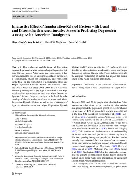 Pdf Interactive Effect Of Immigration Related Factors With Legal And Discrimination
