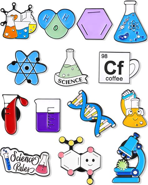 Taiyin 14 Pcs Science Pin Set Cute Enamel Lapel Pin Laboratory Pins Cartoon Scientist Science