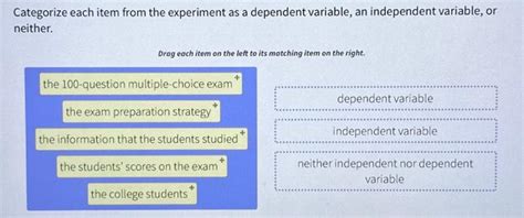 solved categorize each item from the experiment as a