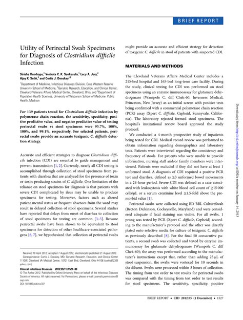 Pdf Utility Of Perirectal Swab Specimens For Diagnosis Of Clostridium Difficile Infection