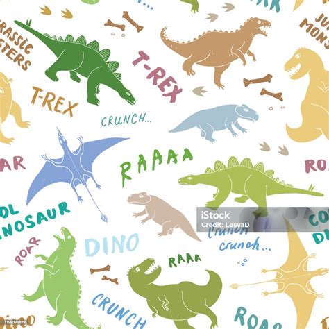 디노 원활한 패턴 귀여운 만화 손으로 그린 공룡 낙서 벡터 일러스트 0명에 대한 스톡 벡터 아트 및 기타 이미지 0명 공룡 귀여운 Istock