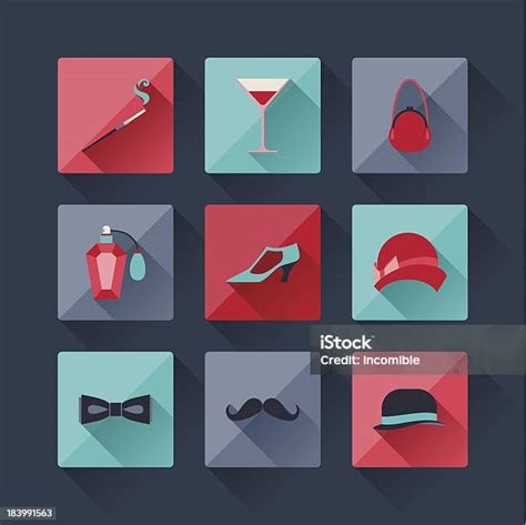 Set Of Retro Fashion Icons In Flat Design Style Stock Illustration