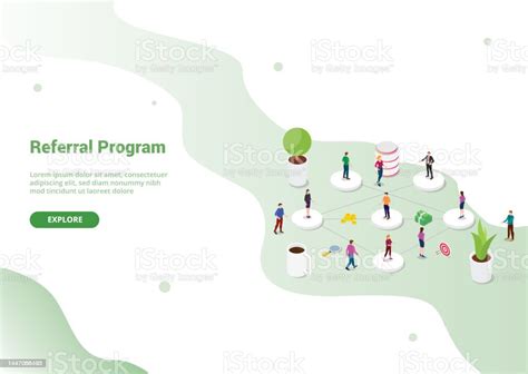 추천 제휴 파트너십 프로그램 팀 사람들 연결 또는 관계 웹 사이트 템플릿 또는 방문 홈페이지 배너 벡터 3차원 형태에 대한 스톡 벡터 아트 및 기타 이미지 Istock