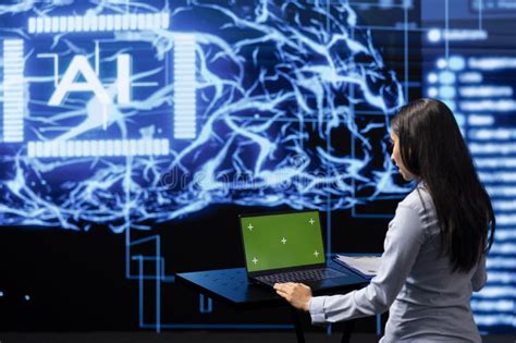 Admin Works On Mockup Notebook To Automatize Tasks Using Artificial Intelligence Stock Image