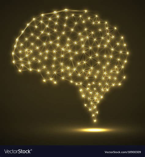 Abstract Polygonal Brain With Glowing Dots And Vector Image