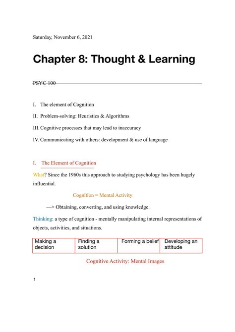 Thought And Learning Notes Psyc 100 Psychology Capu Thinkswap
