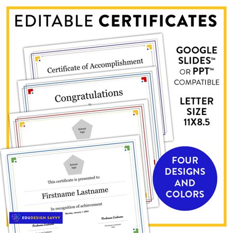 Editable Certificates 4 Different Files For Any Grade Or Subject