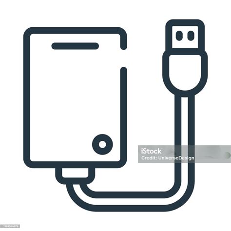 외장 하드 드라이브 씬 선 아이콘입니다 하드웨어 개념 격리 된 개요 기호의 데이터 디스크 선형 아이콘 웹 디자인 및 앱에 대한