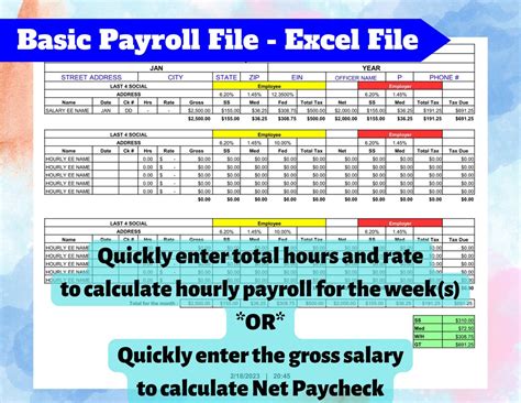 PAYROLL ONLY Simple Basic Small Business Digital Payroll File Manual Entering Automatic