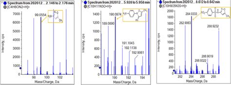 hr mass spectrum fragmentation patterns under oxygen conditions of a