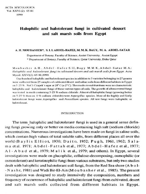 Halophilic And Halotolerant Fungi In Cultivated Desert And Salt Marsh
