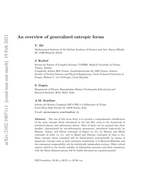Pdf An Overview Of Generalized Entropic Forms