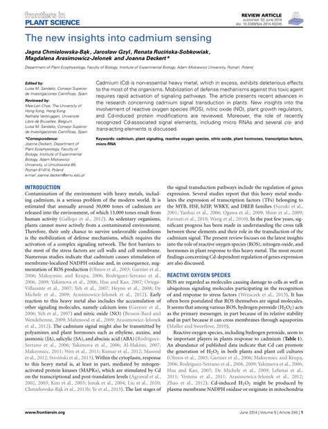 Pdf The New Insights Into Cadmium Sensing