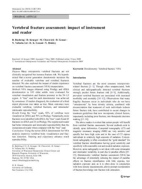 Pdf Vertebral Fracture Assessment Impact Of Instrument And Reader