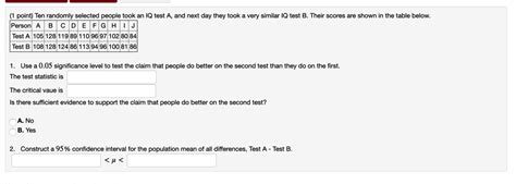 SOLVED Point Ten Randomly Selected People Took An IQ Test A And Next