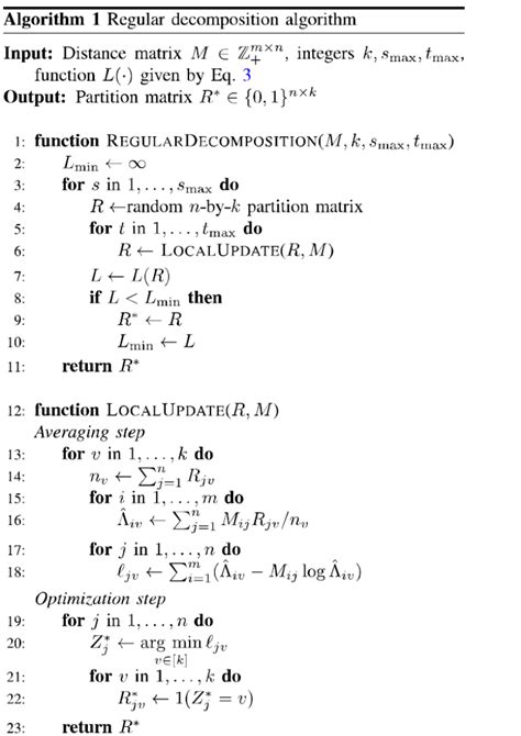 pseudo code for the regular decomposition algorithm according to reittu