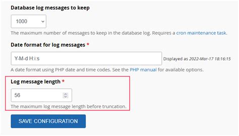 Add A Configuration Option For Database Log Message Display Length · Issue 5553 · Backdrop