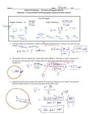 Angular And Linear Velocity Notes Answer Key Pdf Name Date Pd Honors Pre