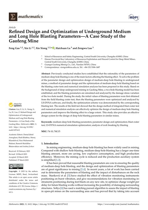 Pdf Refined Design And Optimization Of Underground Medium And Long