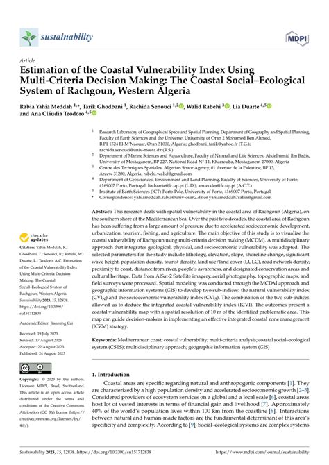 Pdf Estimation Of The Coastal Vulnerability Index Using Multi