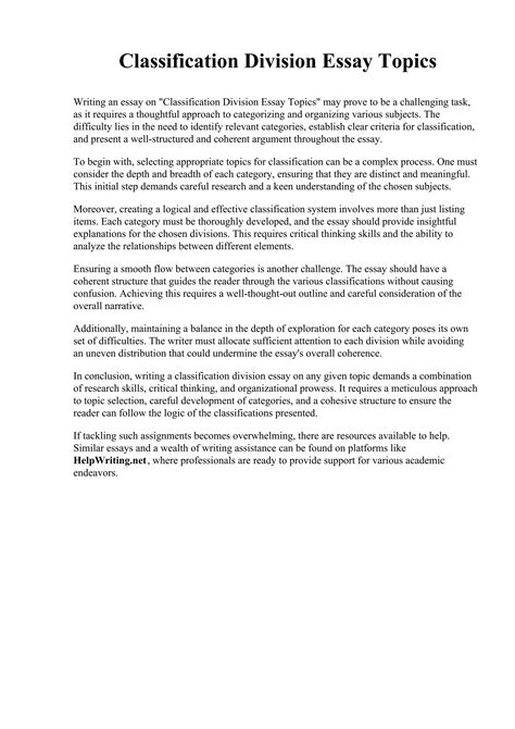 Classification Division Essay Topics Pdf