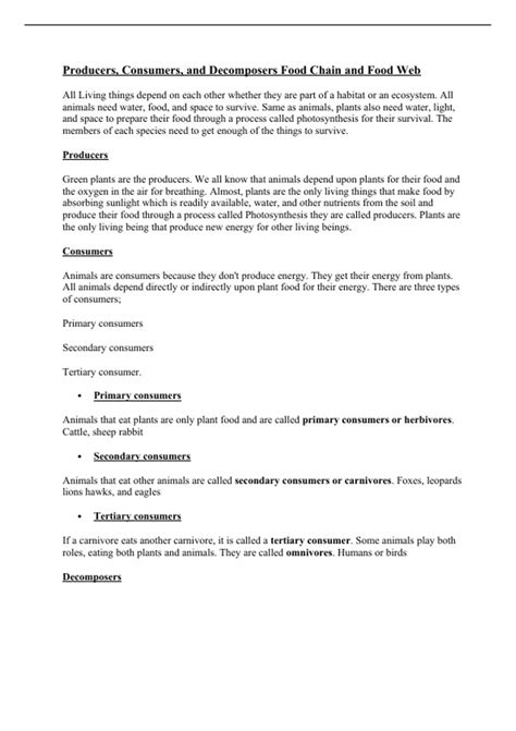 Producers Consumers And Decomposers Food Chain And Food Web Biology Stuvia Us