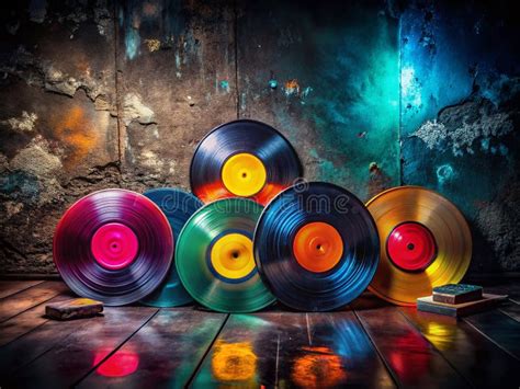 Vibrant Vinyl Records On Dark Canvas A Visual Symphony Of Urban Exploration And Musical