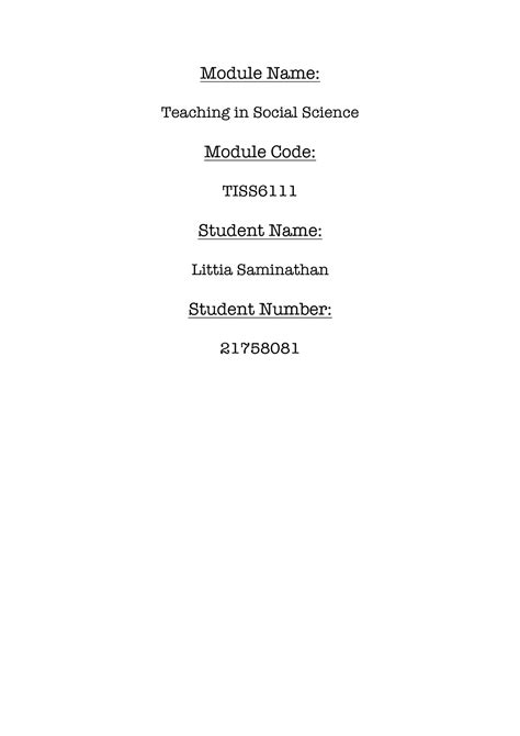 Tiss Poe Semester 1 Year 1 Module Name Teaching In Social Science