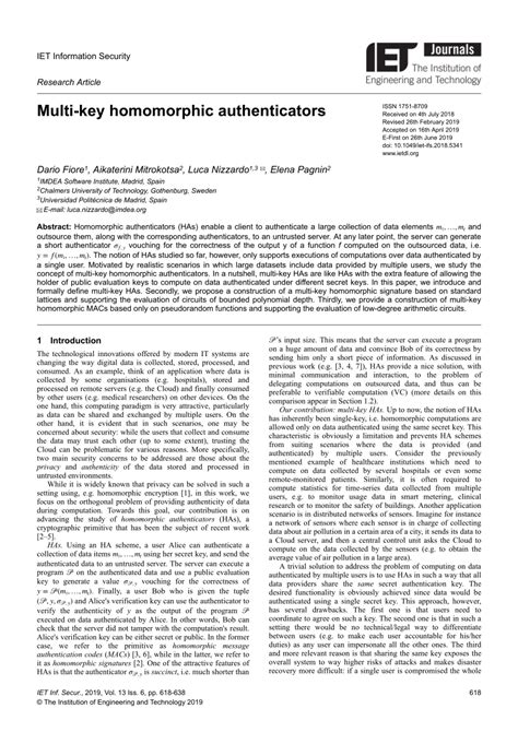 Pdf Multi Key Homomorphic Authenticators
