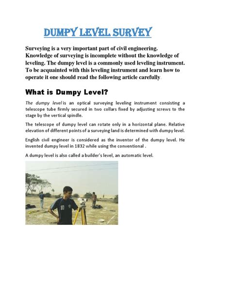 Dumpy Level Survey Project Pdf