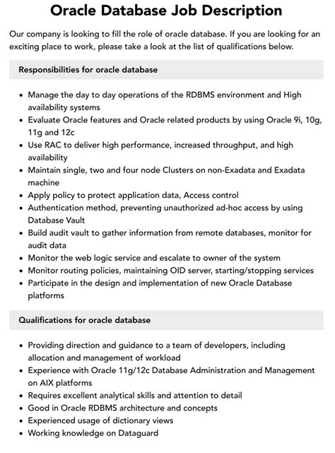 Oracle Database Job Description Velvet Jobs