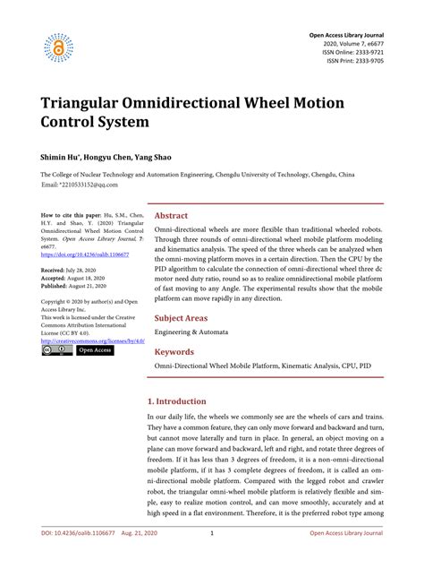 Pdf Triangular Omnidirectional Wheel Motion Control System