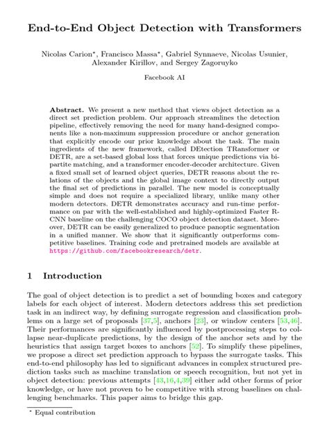 End To End Object Detection With Transformers Abstract Pdf