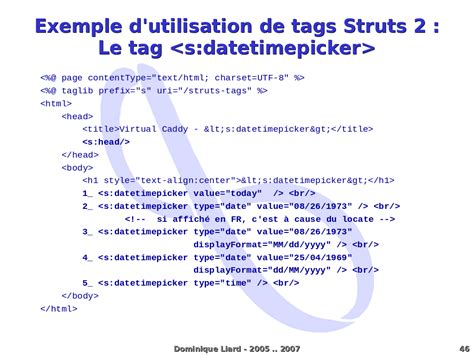 le framework struts 2 exemple d utilisation de tags struts 2 le tag