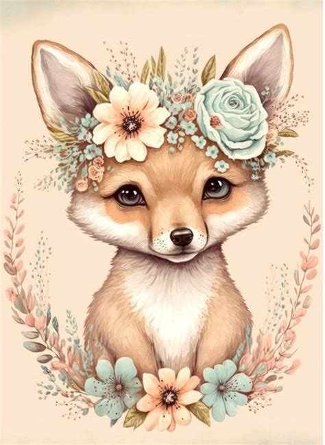 Un Renard Avec Une Couronne De Fleurs Photo Premium Fox With Floral