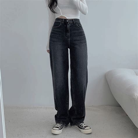 롱기장흑청 레카 하이웨스트 일자 와이드 흑청 데님 팬츠