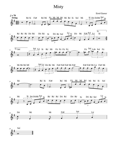 Misty Sheet Music With Chords For Saxophone Alto Solo