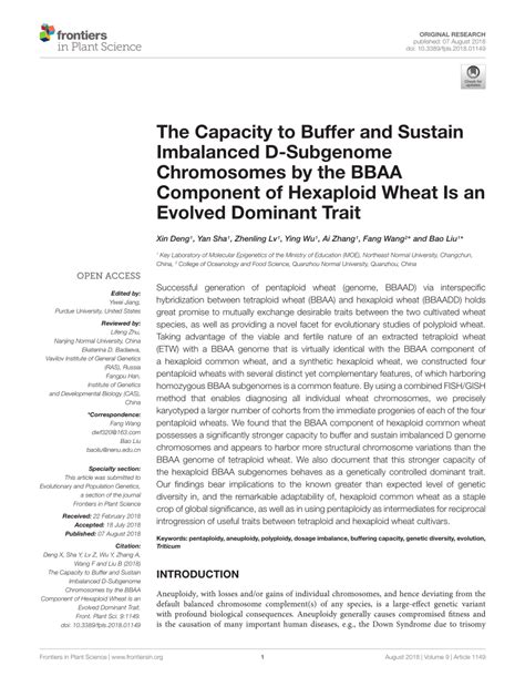 Pdf The Capacity To Buffer And Sustain Imbalanced D Subgenome