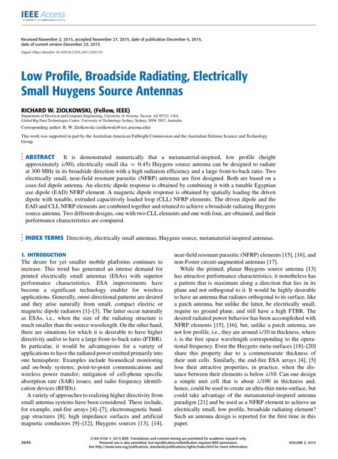 Pdf Low Profile Broadside Radiating Electrically Small Huygens Source Antennas