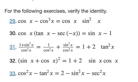 solved for the following exercises verify the identity 29