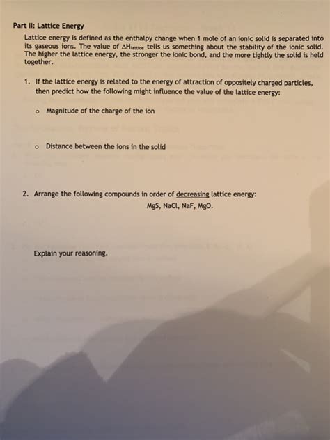 Solved Part LI Lattice Energy Lattice Energy Is Defined As Chegg Com