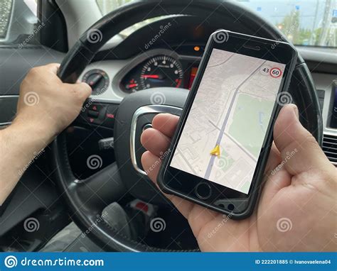 Close Up Of Man Using Gps Navigation System In Car Stock Image Image Of Assistant Radio
