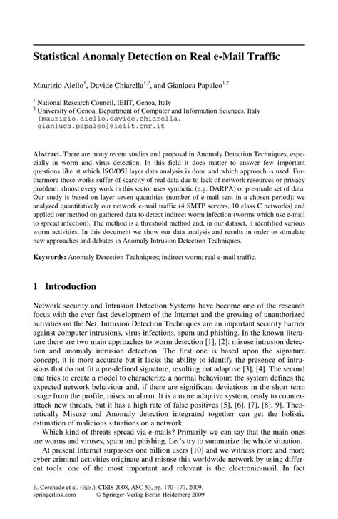 PDF Statistical Anomaly Detection On Real E Mail Traffic