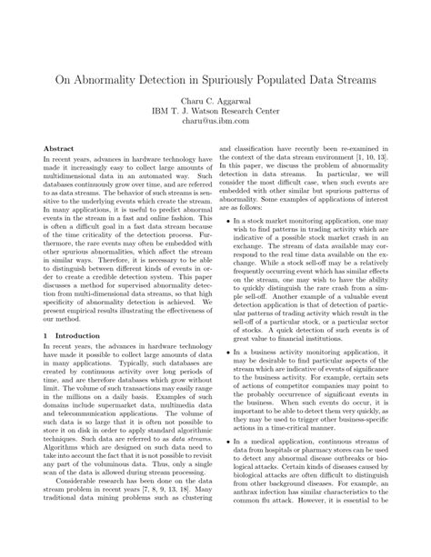 Pdf On Abnormality Detection In Spuriously Populated Data Streams