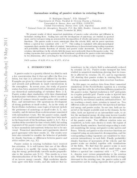 Pdf Anomalous Scaling Of Passive Scalars In Rotating Flows Pablo Mininni