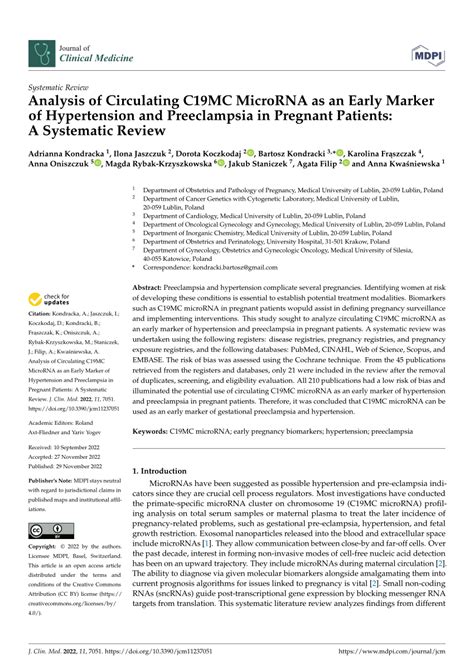 Pdf Analysis Of Circulating C19mc Microrna As An Early Marker Of